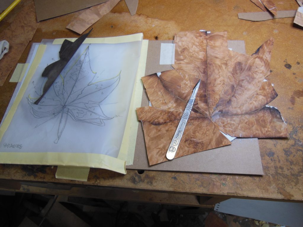 Sycamore marquetry rough with sand shading – D'Ireys Cabinetmakers
